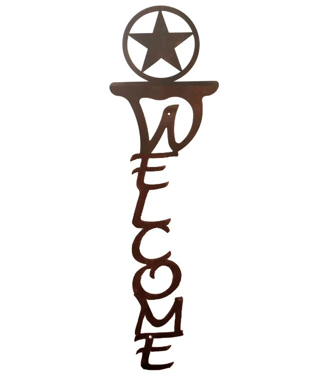 Texas Star Vertical Metal Welcome Sign | Western Lone Star Decor