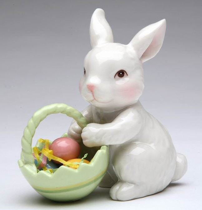 Bunny Rabbit with Easter Basket Porcelain Sculpture - Cosmos