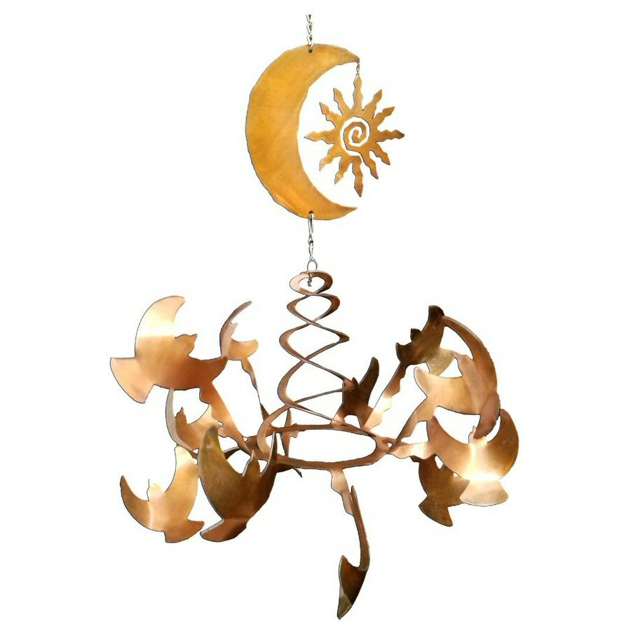 Birds with Sun & Moon Metal Wind Spinner | Rustic Southwest Garden Art