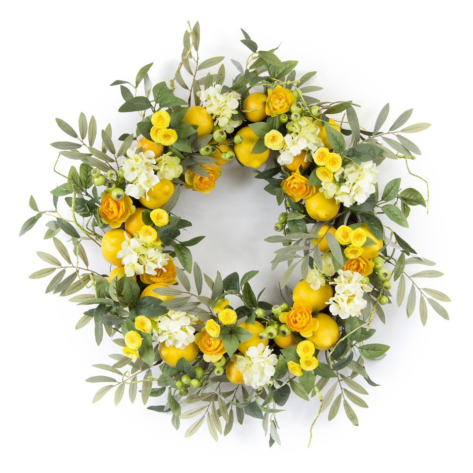 28" Lemon and Floral Artificial Wreath - Artificial Plants & Flowers ...