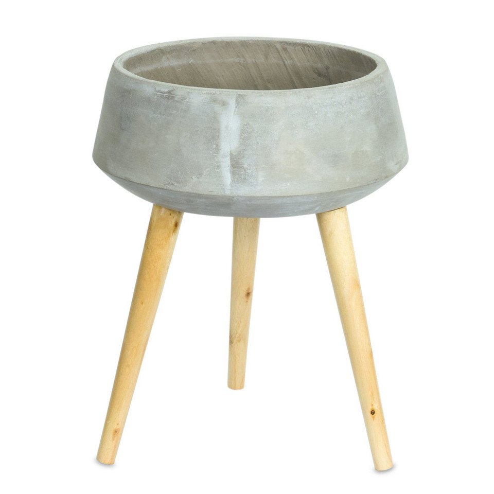 17.5" Cone Cement Planter on Wood Legs - Melrose