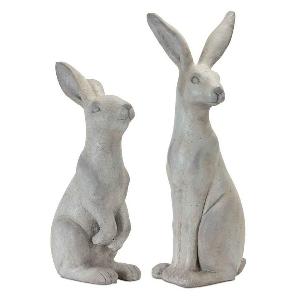 Sitting Rabbits Stone Powder Sculptures, Set of 2 - Statues - Melrose