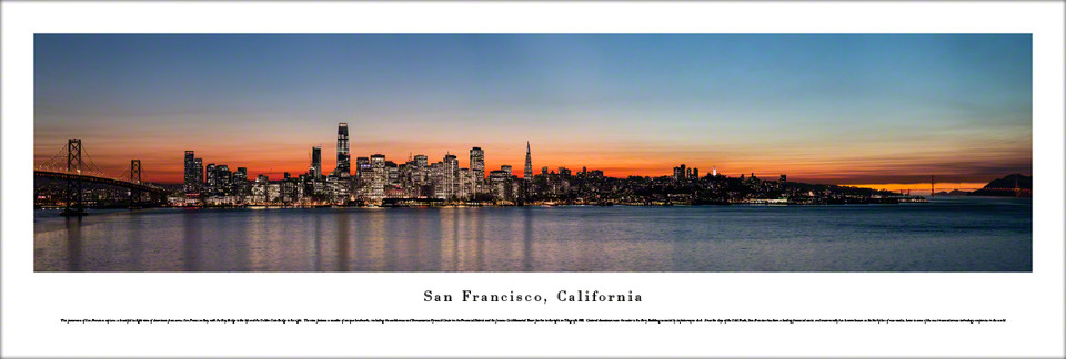 San Francisco, California Sunset Skyline Panoramic Wall Art Print ...
