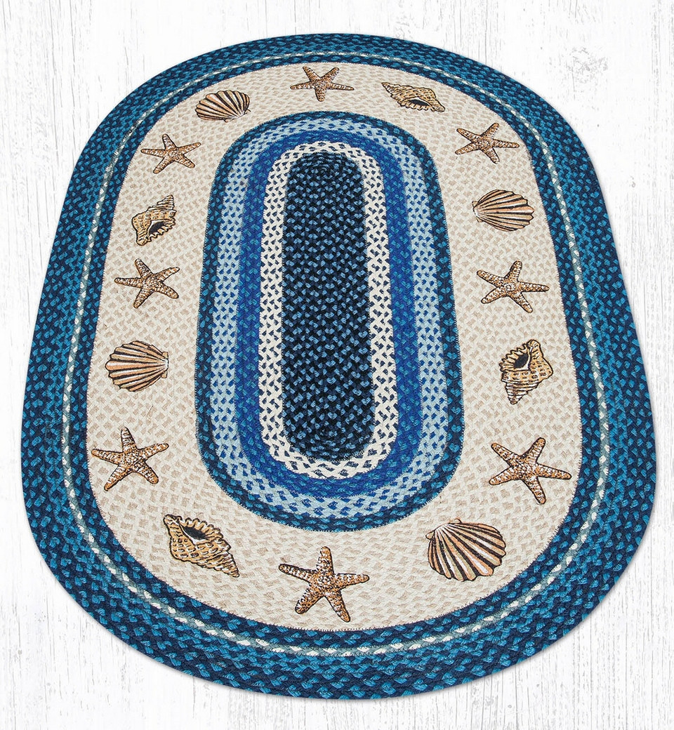 Shells Braided Jute Oval Area Rug | Coastal Beach Cottage Decor