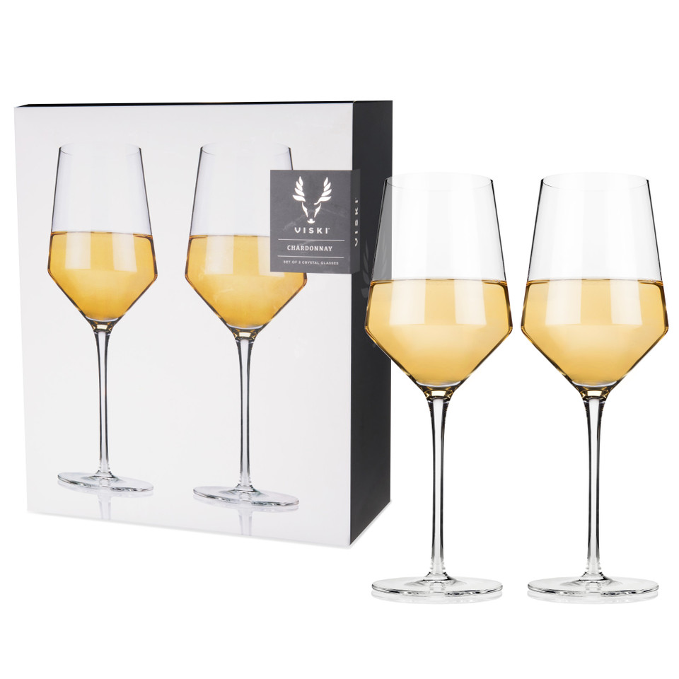 Angled Crystal Bordeaux Wine Glasses by Viski, Set of 2 - Drinkware