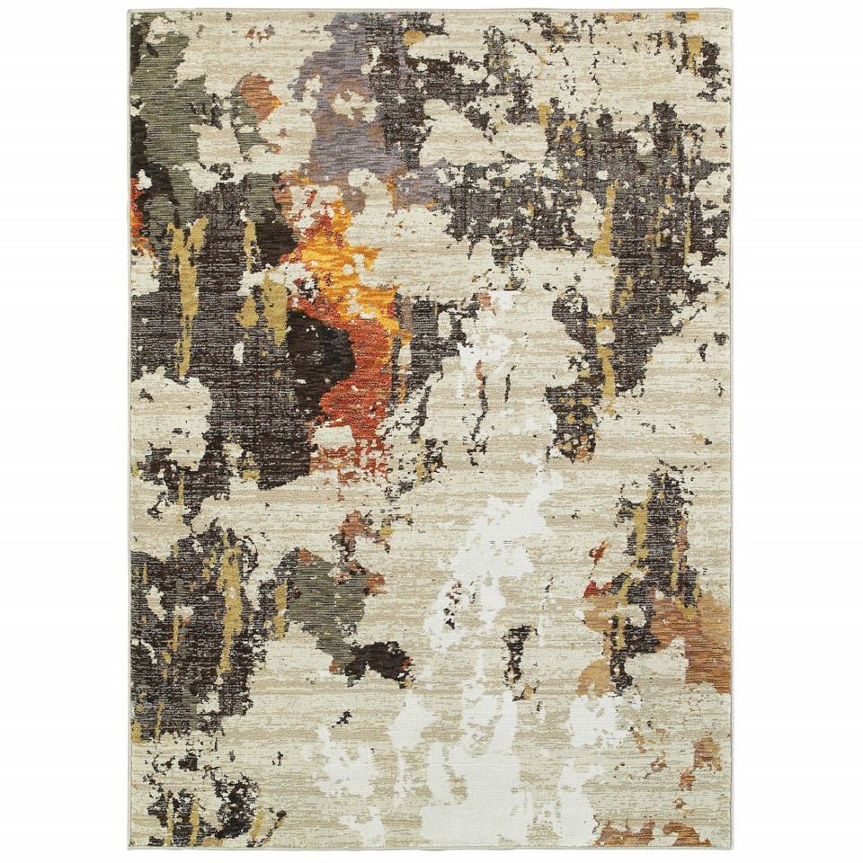 3' x 5' Beige Abstract Viscose Indoor Area Rug