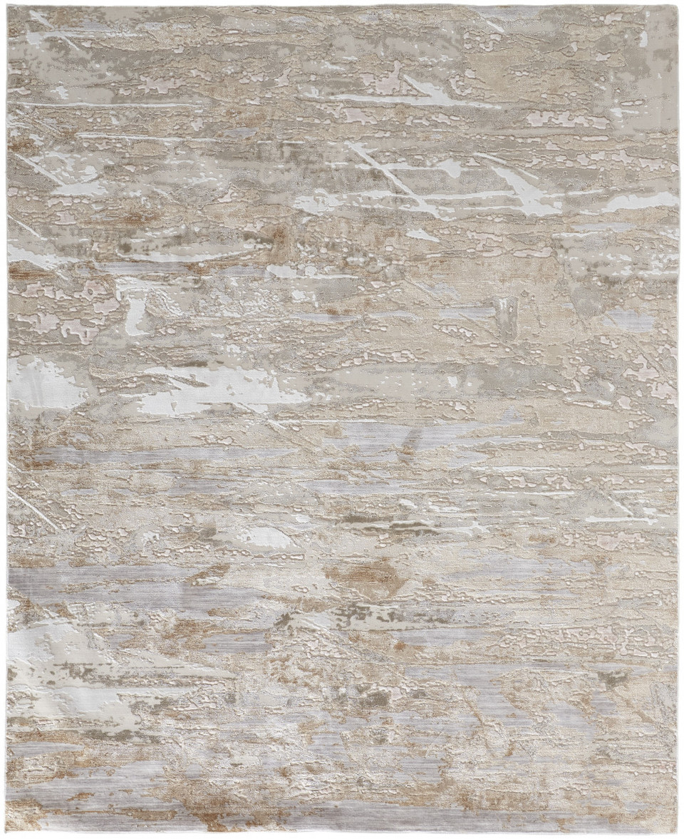 8' x 10' Tan & Ivory Abstract Power Loom Distressed Area Rug