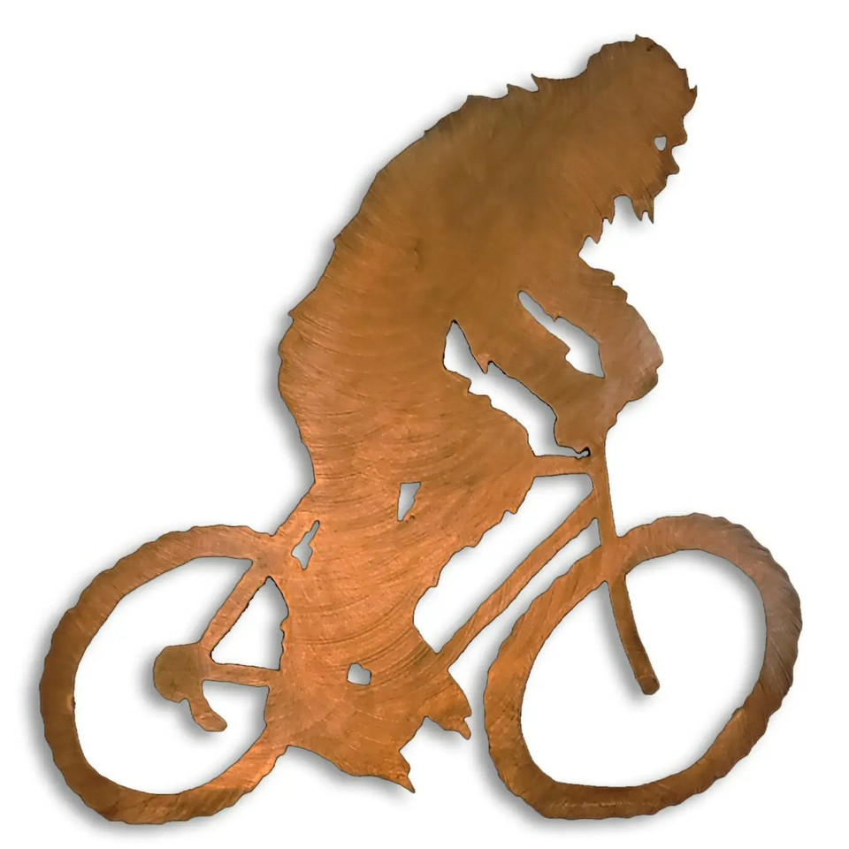 Bigfoot Sasquatch Riding Bike Rust Metal Wall Art - Rustic Wall Decor