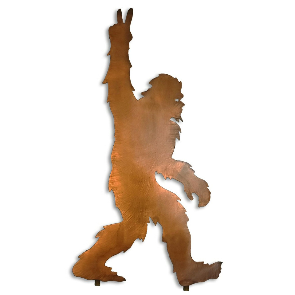 Bigfoot Walking Peace Sign Metal Wall Art - Bigfoot Art