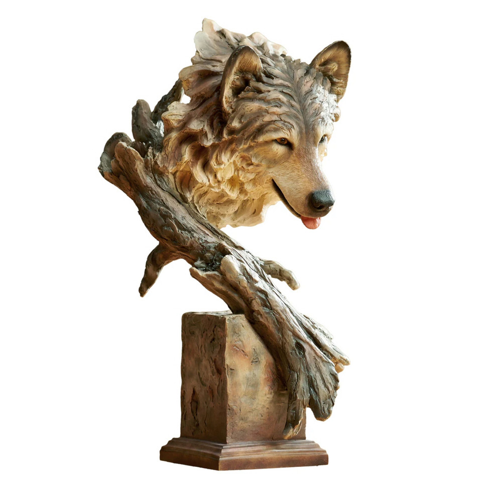 Survivor Wolf Bust Sculpture | Hand Painted Wildlife Statue