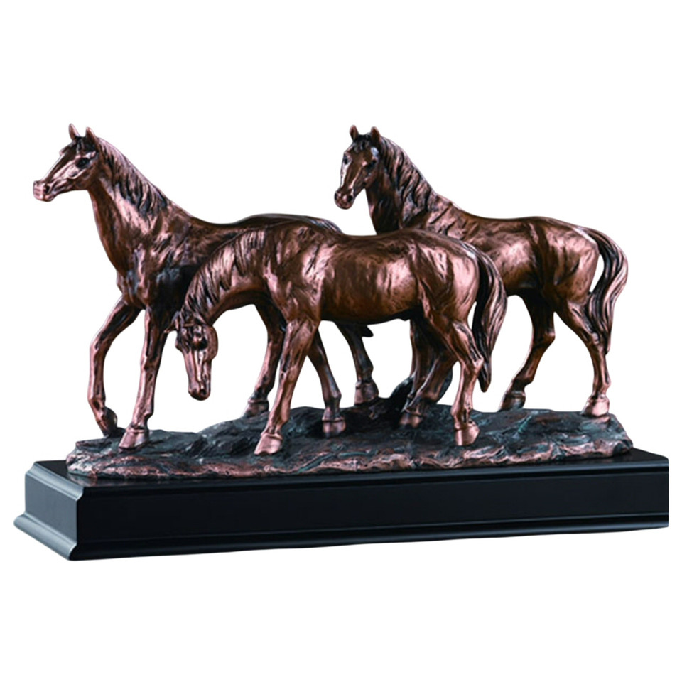 15.5" Three Horses Grazing Statue | Bronze Sculpture | Country Meadow Decor