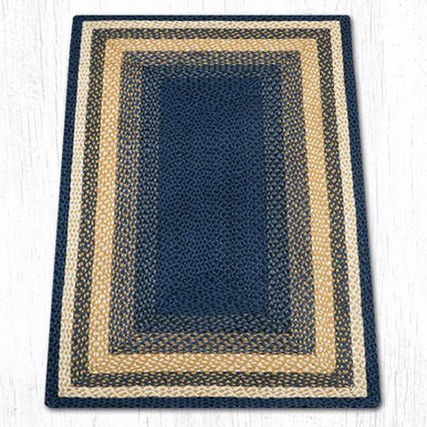Light Blue Dark Blue Mustard Braided Jute Rectangle Rug | Coastal ...