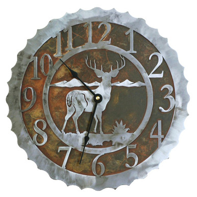 12" Deer Metal Wall Clock | Rustic Cabin Lodge Accent