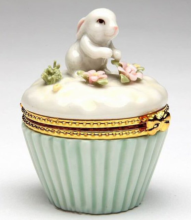 Miniature Bunny Rabbit Hinged Box Porcelain Sculpture - Cosmos