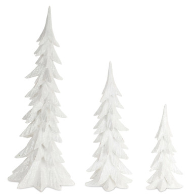 White Washed Christmas Tree Polyresin Sculptures, Set of 3 - Christmas ...