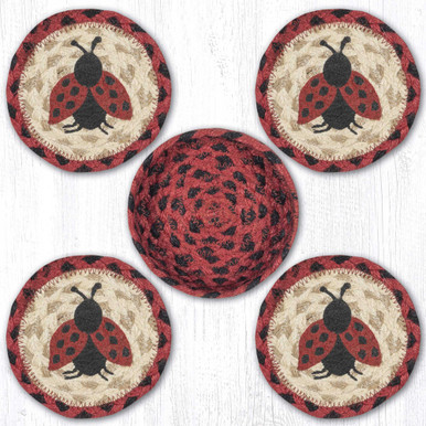 Ladybug Jute Coasters in a Basket by Susan Burd - Wildlife Drink Coaster