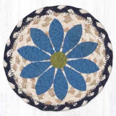 7" Blue Graphic Flower Large Round Coaster - Drink Coaster - Beverage ...
