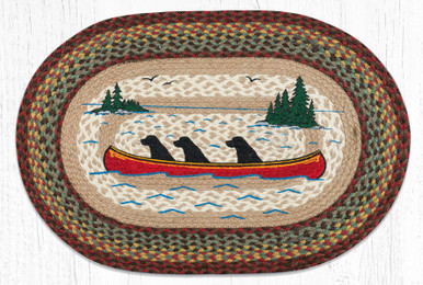 Labs in Canoe Jute Oval Rug | Lake Cabin Woodland Accent