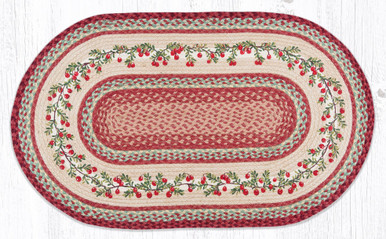 Cranberries Braided Jute Oval Area Rug | Rustic Holiday Accent