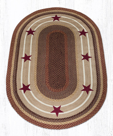 Burgundy Stars Oval Jute Area Rug | Americana Country Decor