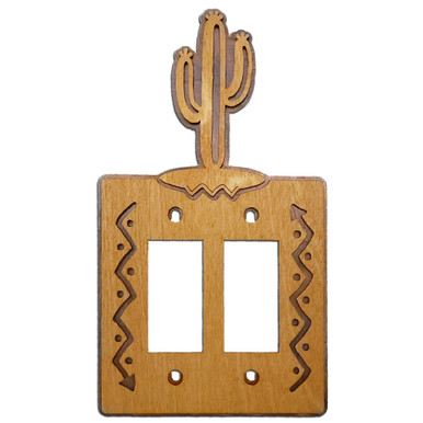 Saguaro Cactus Double Rocker Switch Plate | Rustic Metal & Wood Cover