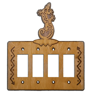 S Shaped Gecko Lizard Quad Rocker (GFCI) Arrows Metal & Wood Switch ...