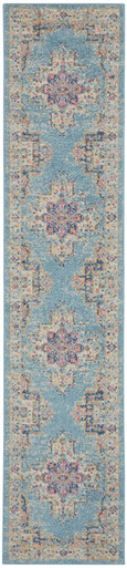 2' x 10' Light Blue Southwestern Power Loom Runner Rug