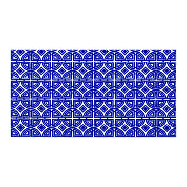 2' x 4' Cobalt Blue and White Geometric Washable Non Skid Area Rug
