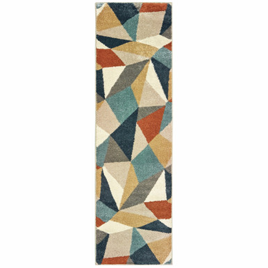 2' x 8' Blue Green Beige Retro Wedge Indoor Runner Rug