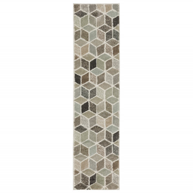 2' x 8' Beige Brown Grey Tan Sage and Pale Blue Geometric Power Loom ...