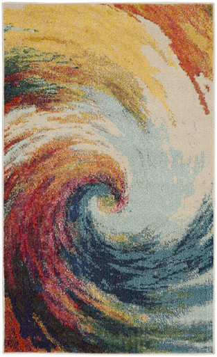 3' x 5' Wave Abstract Power Loom Non Skid Area Rug