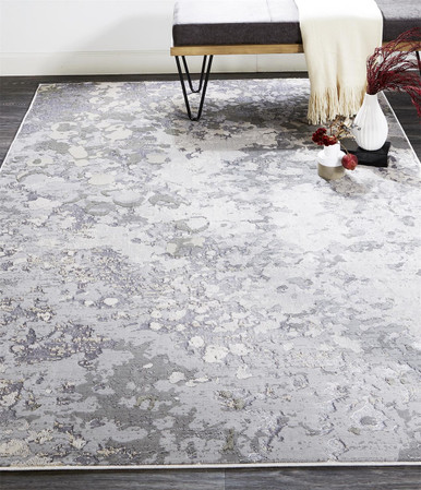 4' x 6' Silver Gray and White Abstract Area Rug