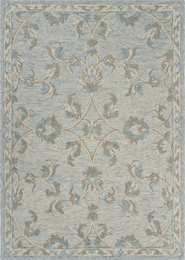 7' x 9' Blue and Ivory Wool Hand Tufted Area Rug