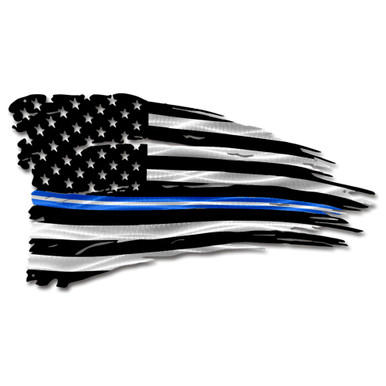 EMS Distressed Flag | Thin Blue Silver Blue Metal Wall Art