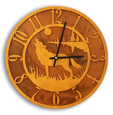 Wolf Coyote Birch & Metal Wall Clock | Rustic Woodland Accent