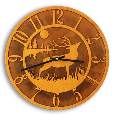 Deer Elk Birch & Metal Wall Clock | Rustic Woodland Accent