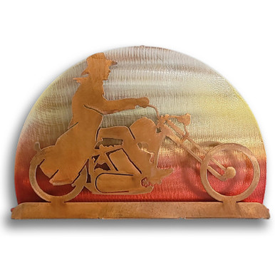 Cowboy on Chopper Metal Wall Art - Rustic Western Motorcycle Decor