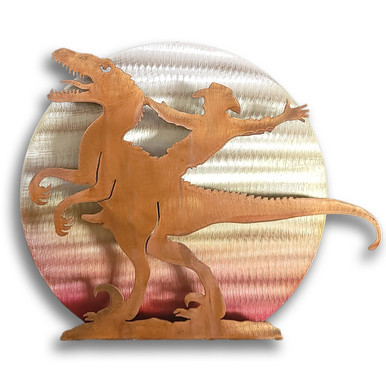 Rust Finish Dinosaur Bronc Rider with Sunset Swirl Background Metal ...