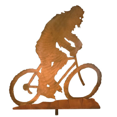 Bigfoot Sasquatch Riding Bike | Rustic Metal Garden Stake