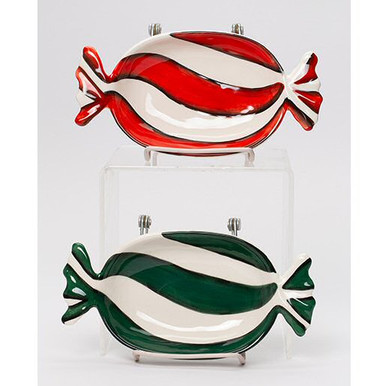 Red and Green Peppermint Candy Ceramic Candy Dishes, Set of 2 ...