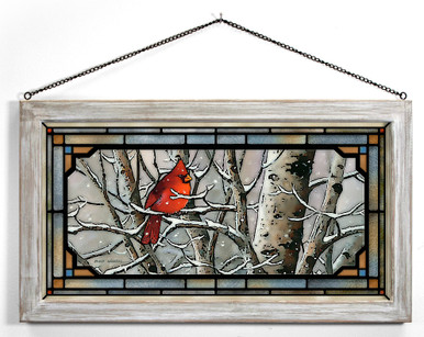 23" Left in the Cold Cardinal Bird Framed Glass Art - Wall Decor