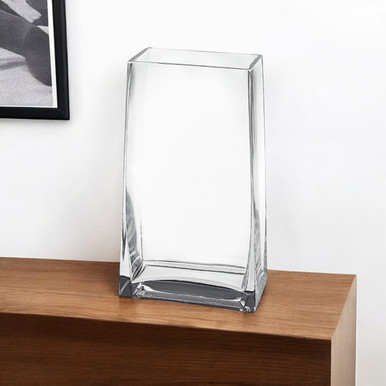 9" Clear Glass Rectangle Handmade Vase - Decorative Accessories