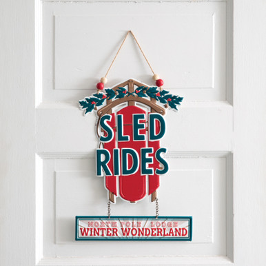 Sled Rides Hanging Metal Wall Sign - Wall Decor