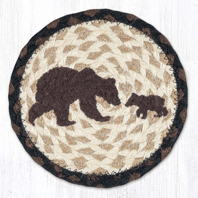 7" Happy Bear Cub Round Large Jute Coaster - Drink Coaster - Beverage ...