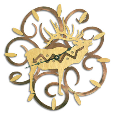 Elk Wood & Metal Clock | Rustic Southwest Woodland Decor