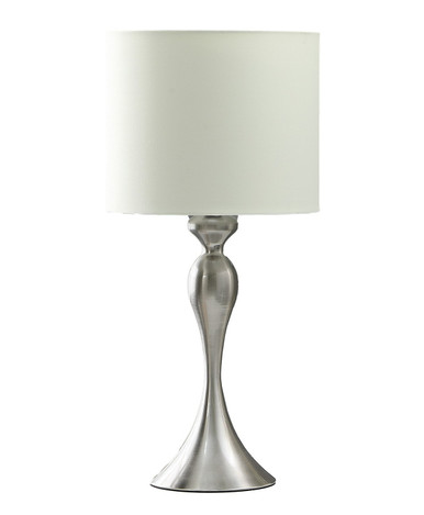 25" Silver Metal Table Lamp with Off White Drum Shade - Lighting