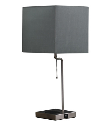 22" Gray Bedside Table Lamp with Gray Square Shade - Lighting