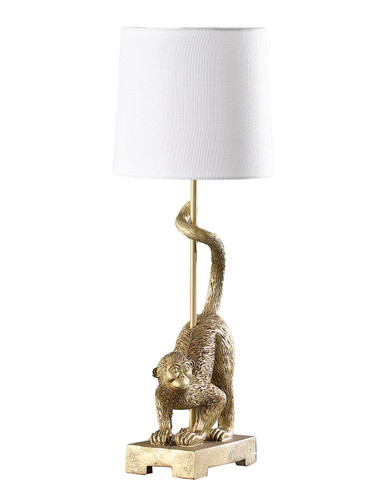 24" Gold Monkey Table Lamp with White Drum Shade - Lighting