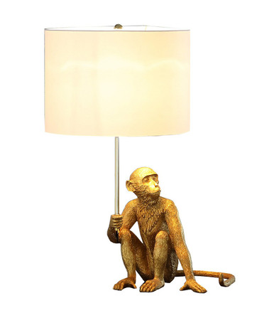 26" Antiqued Gold Sitting Monkey Table Lamp with White - Lighting