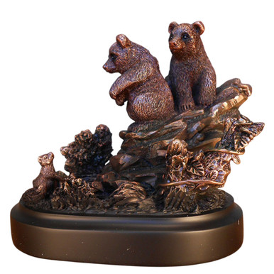 5.5" Two Cute Bear Cubs Statue - Bronze Finish - Sculpture